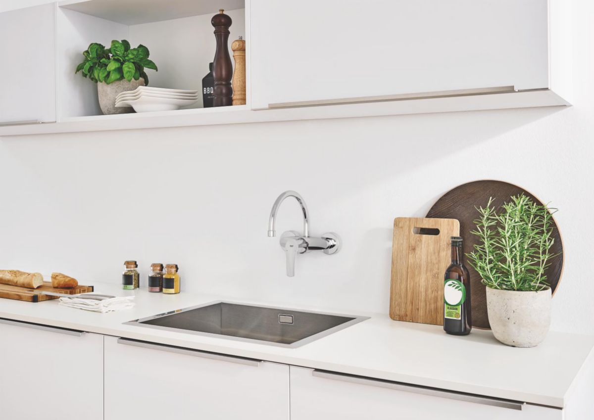 GROHE - Mitigeur monocommande Evier EUROSMART montage mural chromé Réf ...