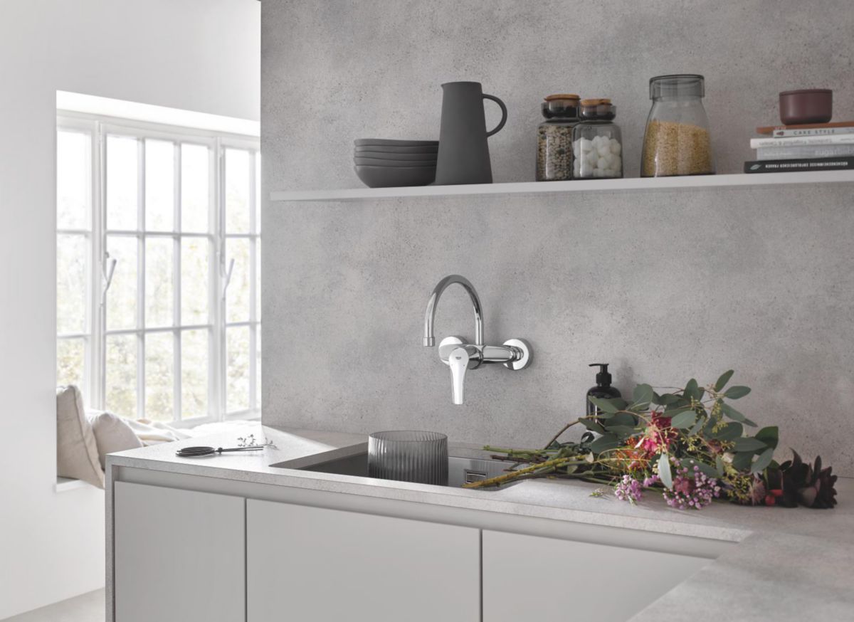 GROHE - Mitigeur monocommande Evier EUROSMART montage mural chromé Réf ...