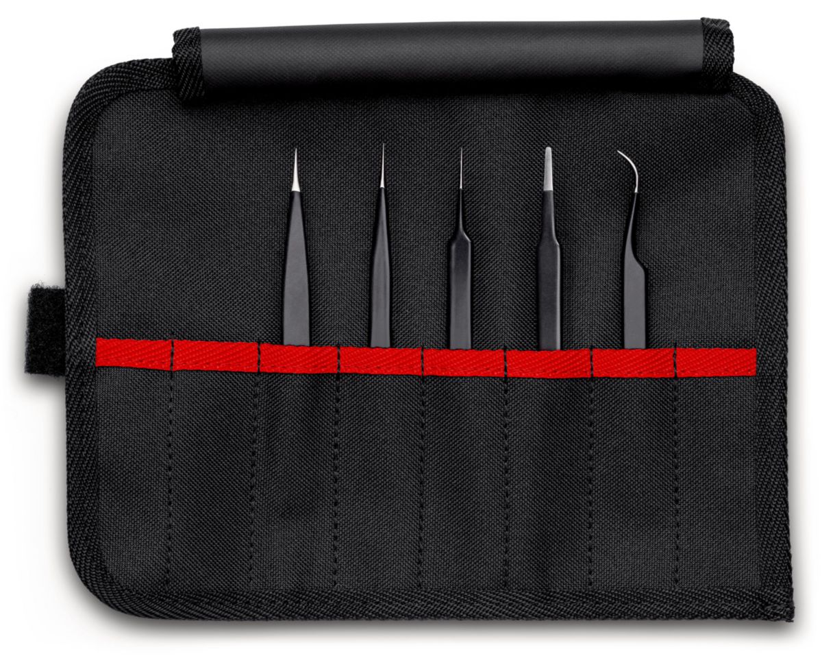 KNIPEX - Lot de 5 pinces brucelles ESD en trousse tissu | Cedeo