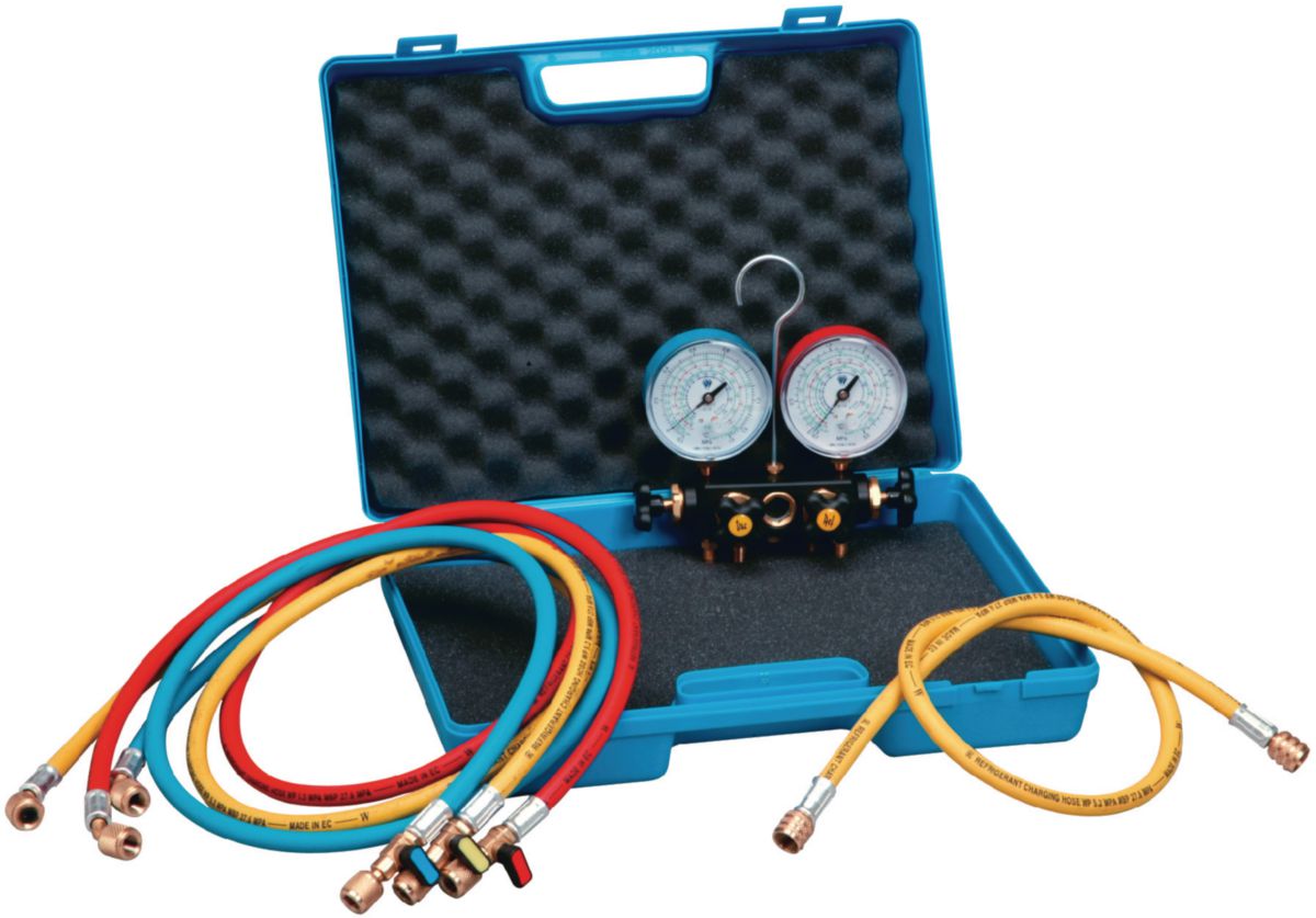 WIGAM - Kit Manifold 2V bain d'huile R410A-R32 + 3 flexibles avec vanne ...