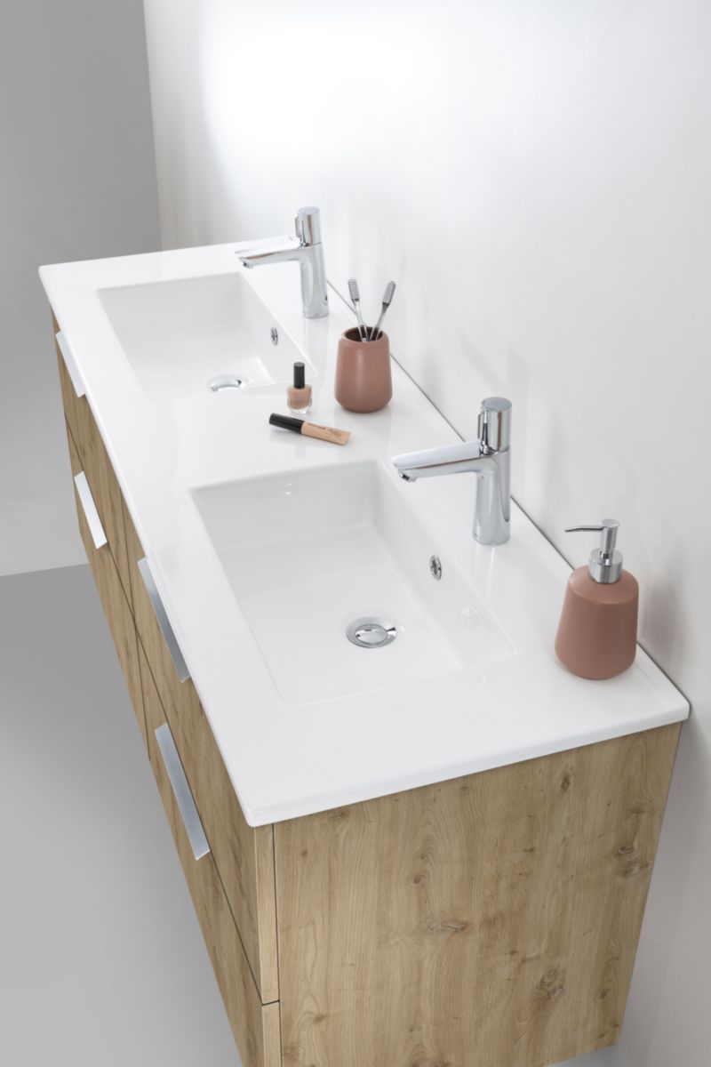 DELPHA - Plan double vasque CeramLigne P.48 x L.141 cm finition blanc ...