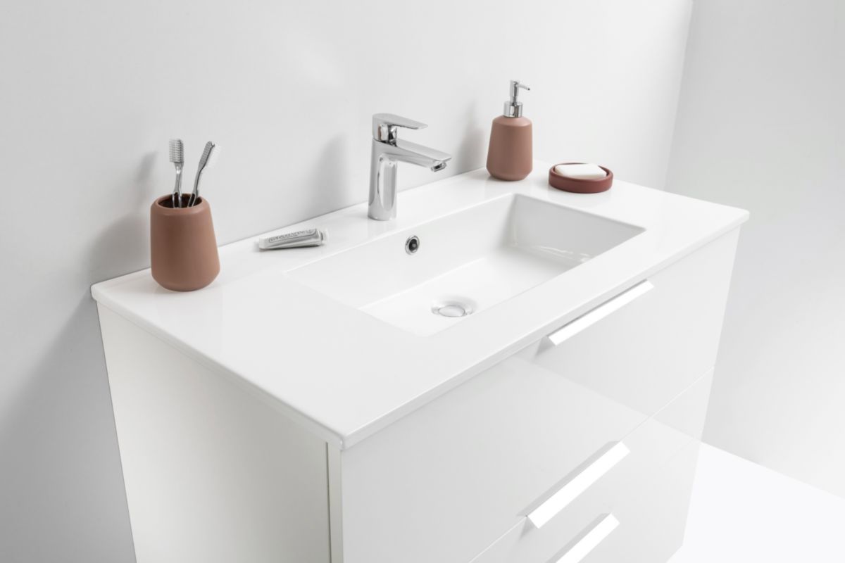 DELPHA - Plan vasque CeramLigne P.48 x L.91 cm finition blanc brillant ...