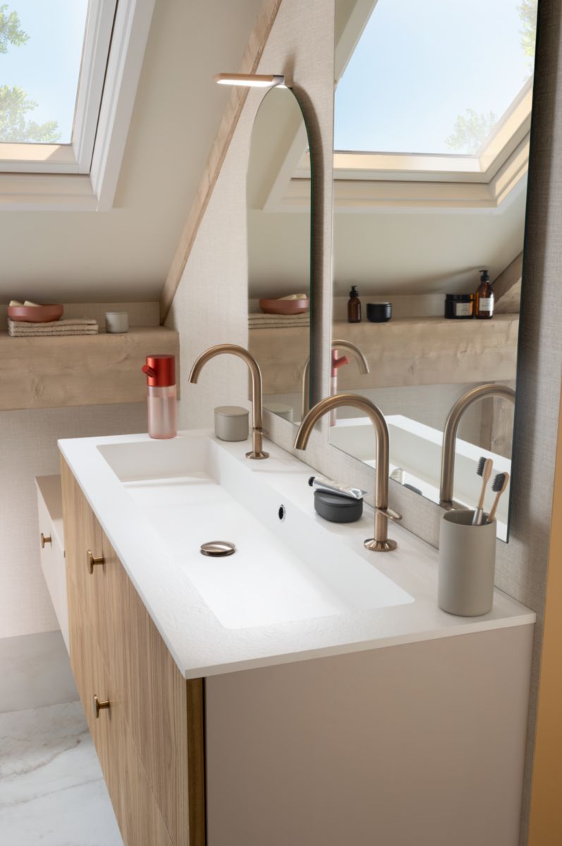 DELPHA - Plan vasque centrée ép.1,3 x P.46 x L.120 cm effet pierre ...