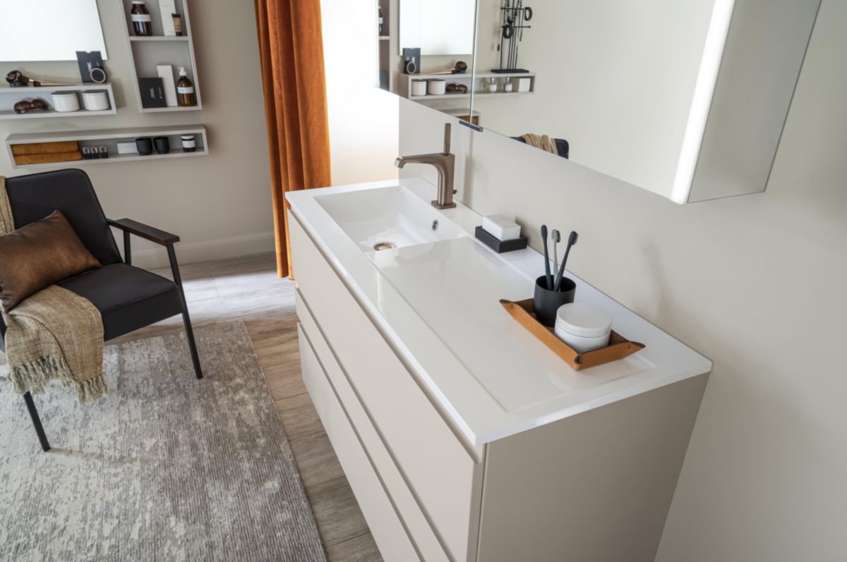 DELPHA - Plan vasque gauche moule avec trop plein P.46 x L.120 cm ...