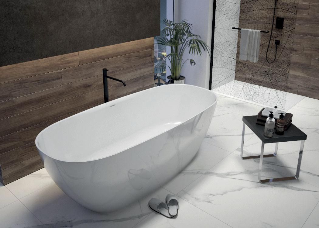LEDA - BAIGNOIRE EN BETON MINERAL DIVA ILOT 75X170 CM FINITION BLANC BRILLANT | Cedeo