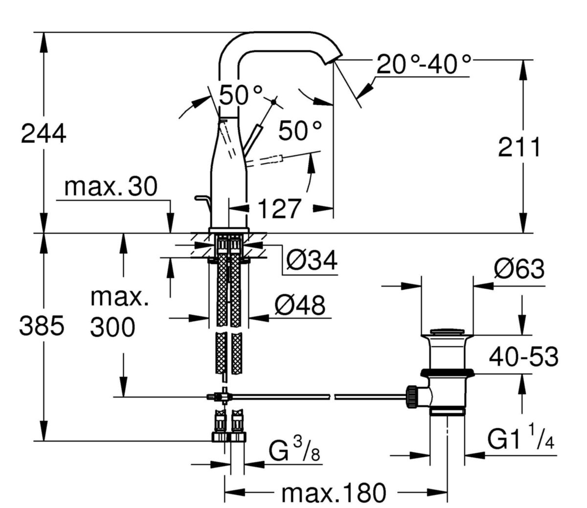 GROHE - Mitigeur monocommande Lavabo Taille L Essence Hard Graphite ...
