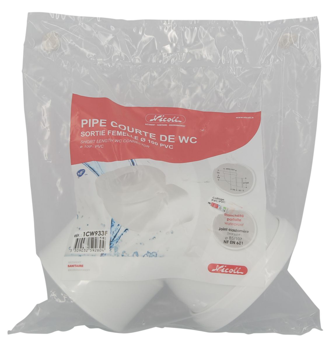 NICOLL - Pipe courte femelle de WC diamètre 85 / 107 mm réf. 1CW933F ...