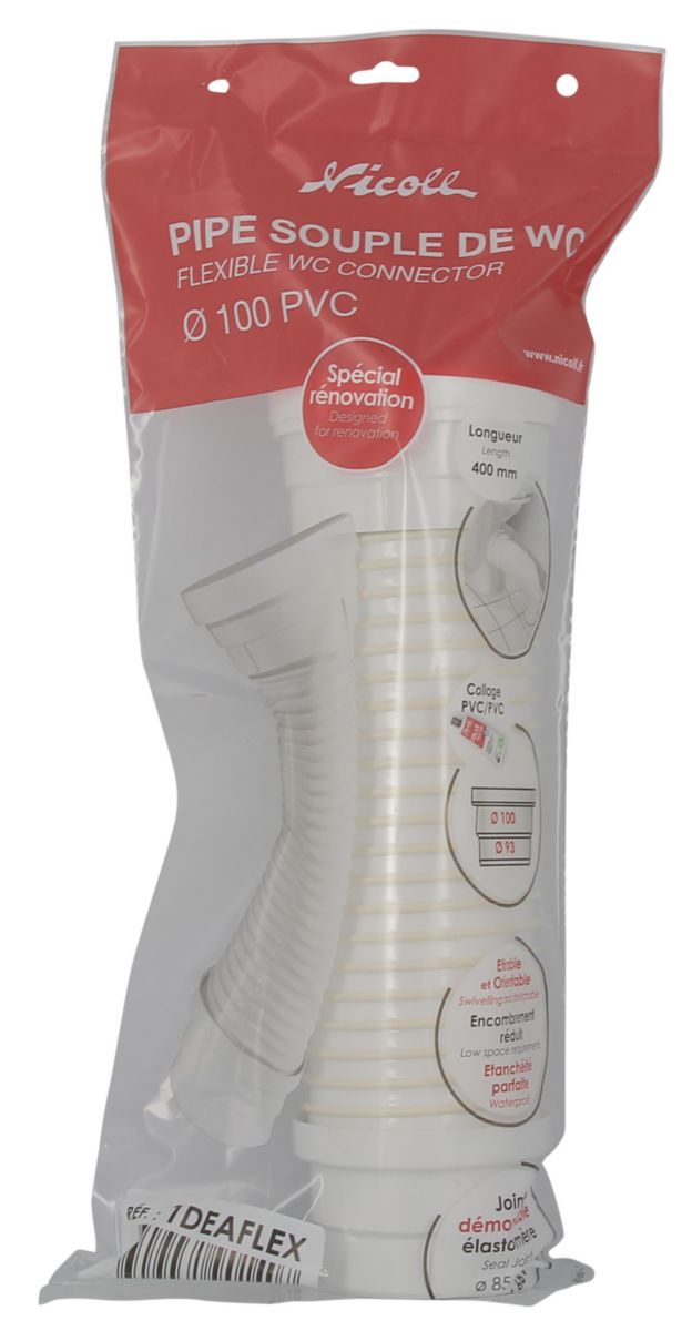 NICOLL - Pipe souple de WC à entrée droite 400 diamètre 100 / 93 mm réf ...