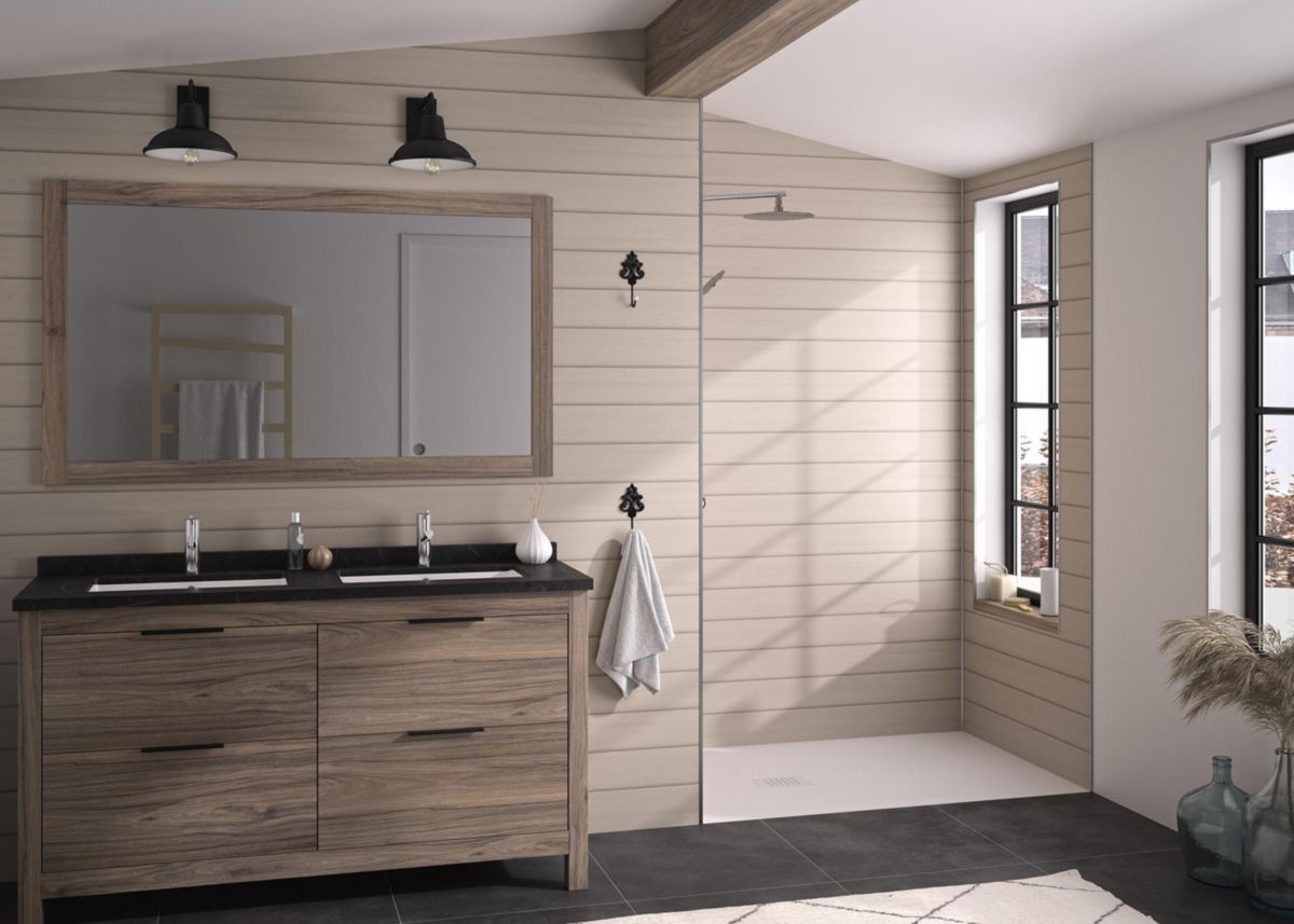 KINEDO DOUCHE - Panneau mural Kinewall Design 3 mm 100X250 lambris horizontal beige | Cedeo