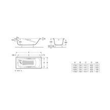 ROCA - Baignoire PRINCESS 160x75cm, en acier émaillé, non percée, avec ...