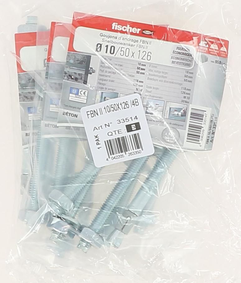 FISCHER - Goujon d'ancrage FBN II 10/50x125 - 4/bte Réf. 33514 | Cedeo