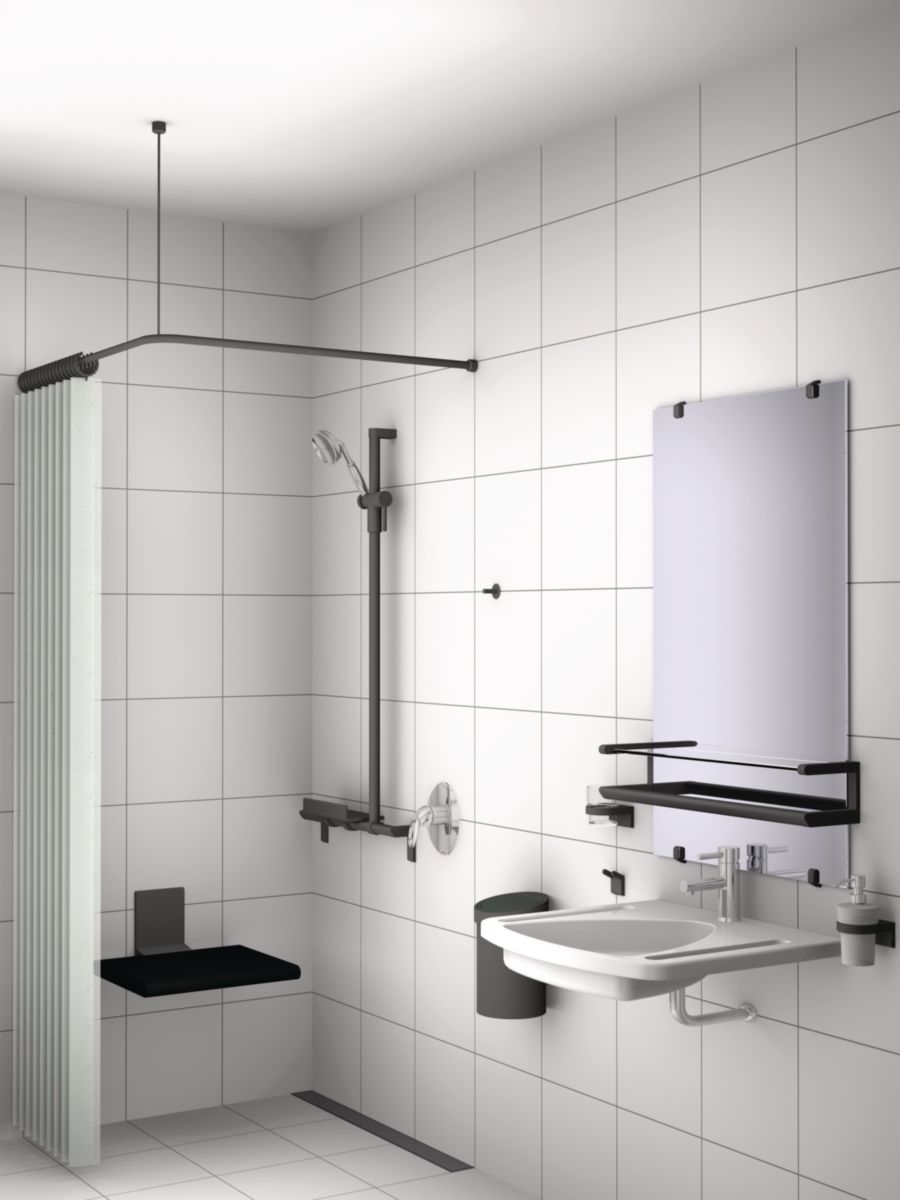 NORMBAU - Cavere Tringle à rideau de douche 16 anneaux, en aluminium ...