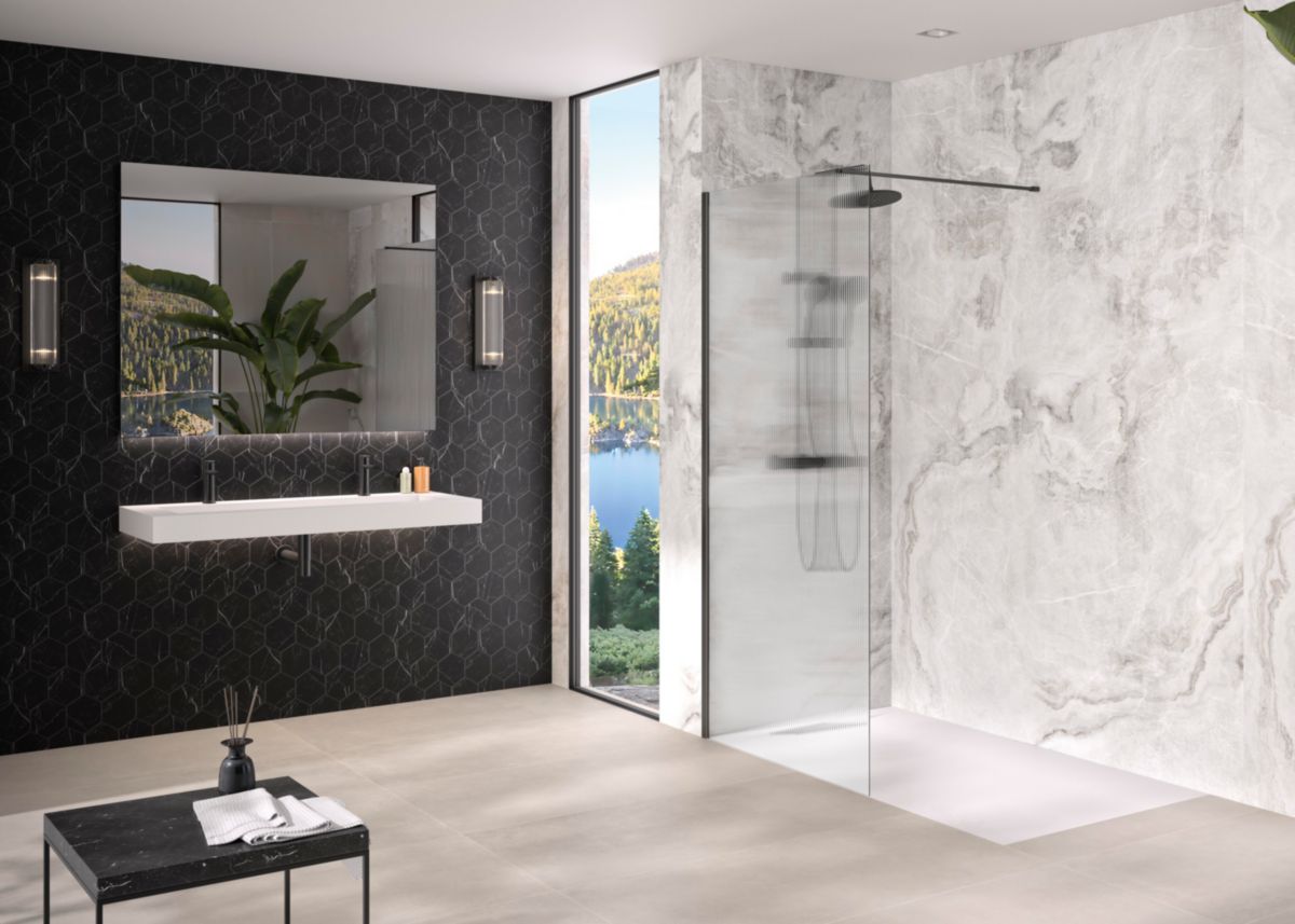 KINEDO DOUCHE - Paroi walk-in en verre de sécurité 6mm flûte avec ...