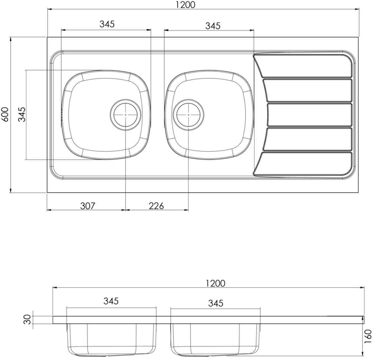 MODERNA - Evier à poser ISEO 1200 2 cuves inox 18/10 nu, Lisse | Cedeo