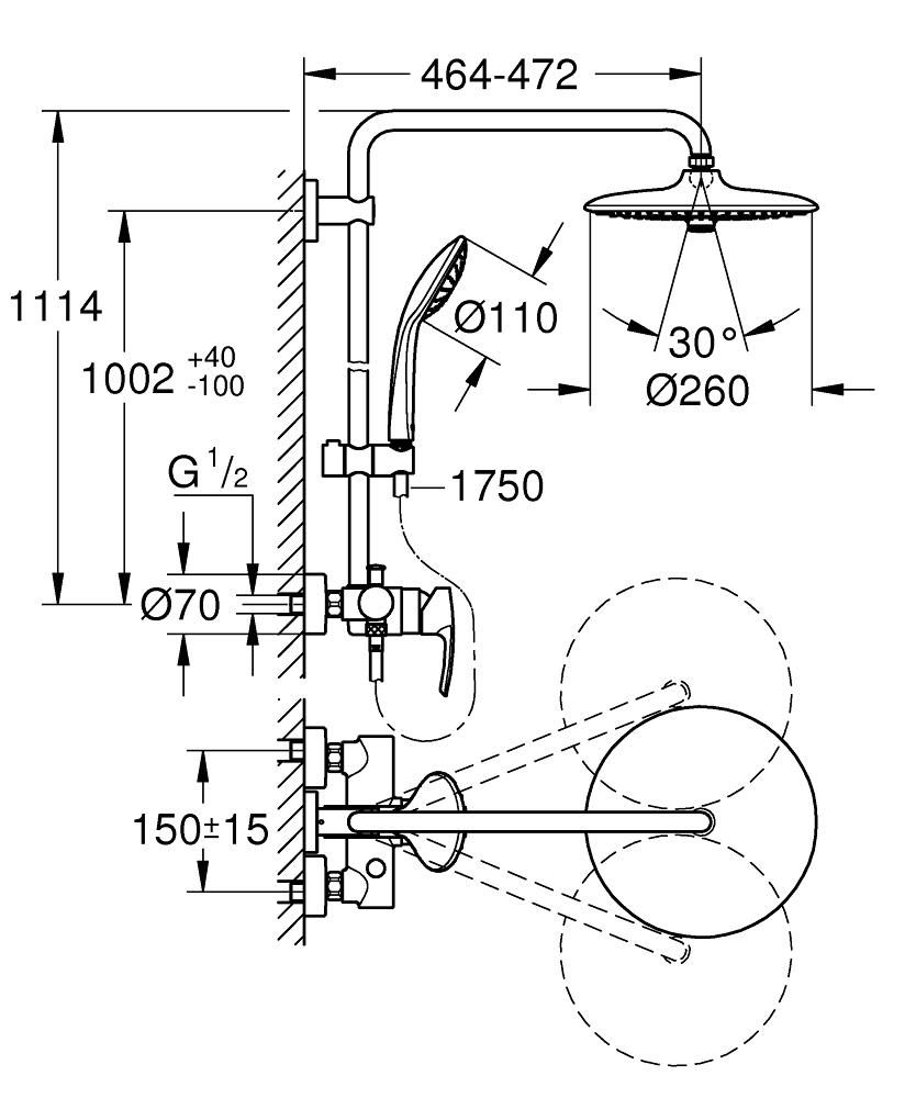 GROHE - Colonne de douche avec mitigeur monocommande chromé Euphoria ...