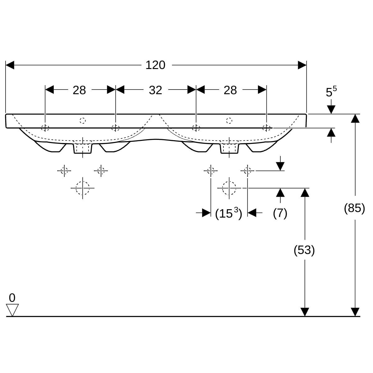 GEBERIT - Lavabo double light Geberit iCon 120 cm 2 cuves avec trop ...