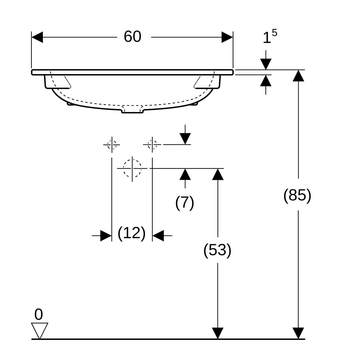 GEBERIT - Lavabo slim Geberit iCon 60 cm sans trop plein et avec trou ...