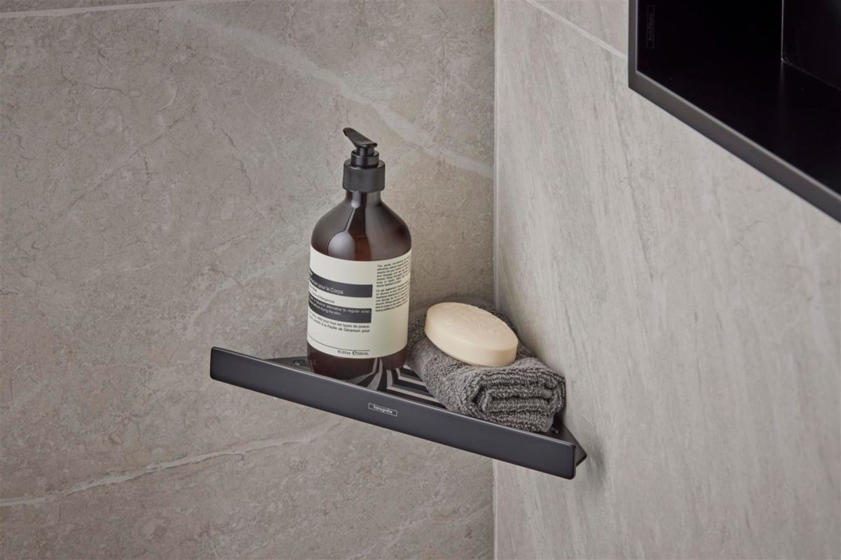 HANSGROHE - Tablette d'angle AddStoris noir mat Réf. 41741670 | Cedeo