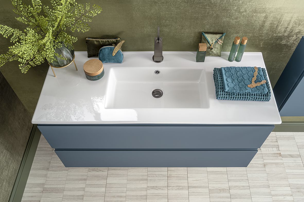 DELPHA - Plan vasque simple CeramLigne P.48 x L.121 cm finition blanc ...