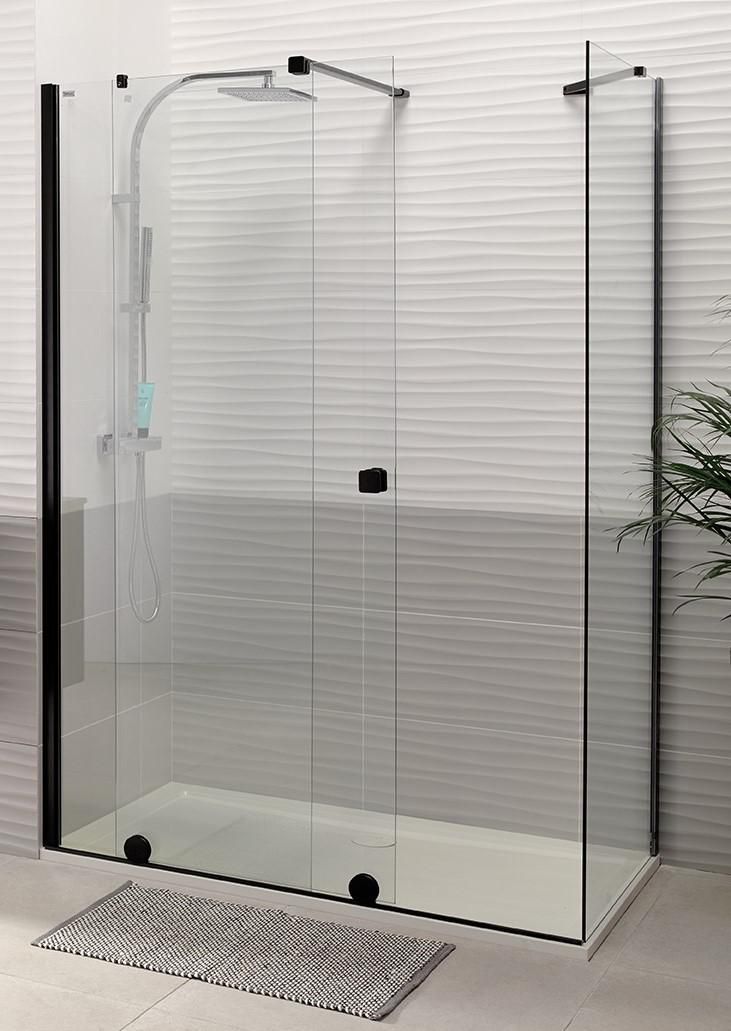 ALTERNA - Paroi de douche coulissante Alterna Pureday verre Timeless profilé noir 160 cm fixe à ...