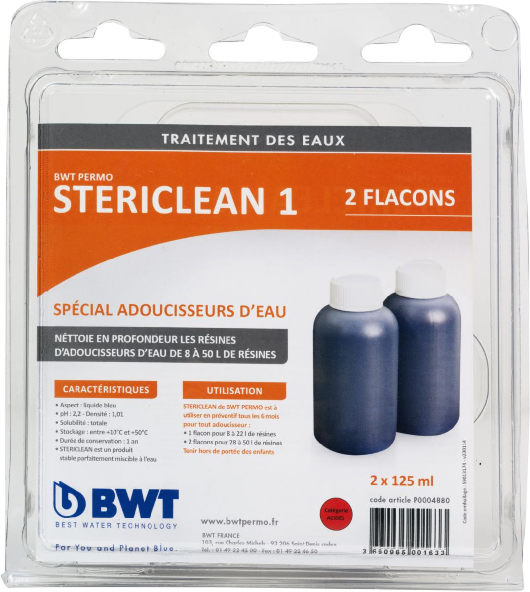 BWT - Nettoyeur de résines adoucisseur STERICLEAN 1 2x125 ml réf ...