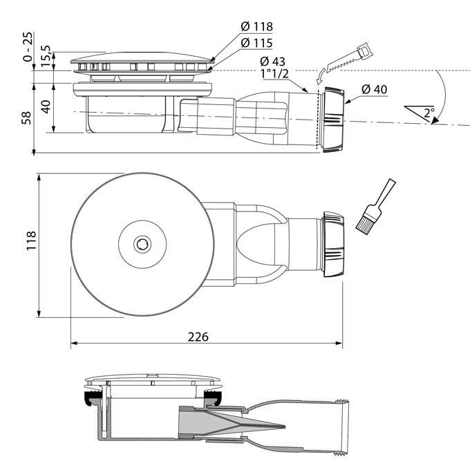 WIRQUIN - Siphon slim pour receveurs extra plat D90 ABS chromé Réf ...