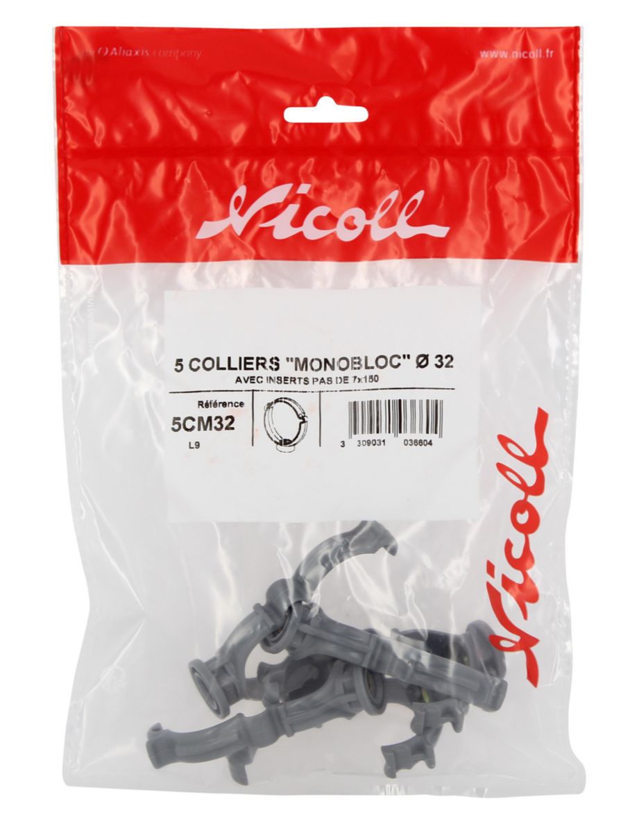 NICOLL - Collier monobloc diamètre 32mm gris 5CM32 sachet de 5 | Cedeo