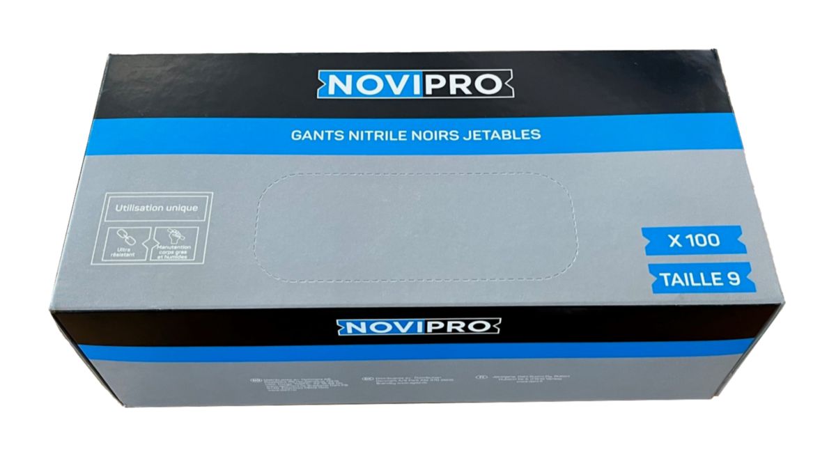 NOVIPRO - Gants jetables nitrile noir résistants Novipro - boîte de 100 ...
