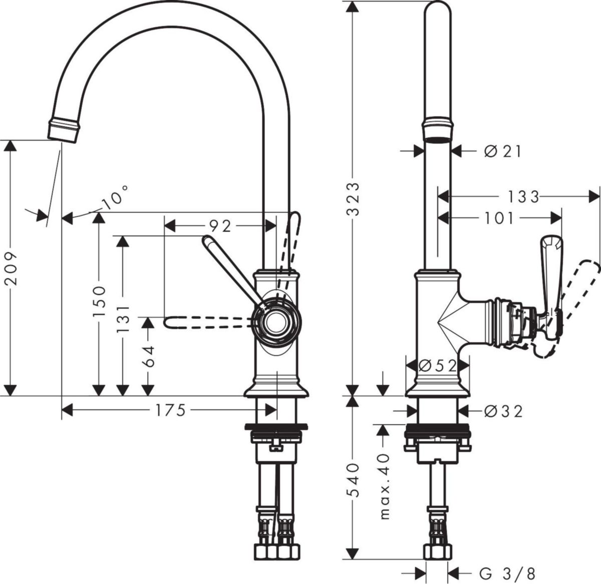 AXOR - AXOR Montreux Mitigeur de lavabo 210 sans tirette ni vidage ...