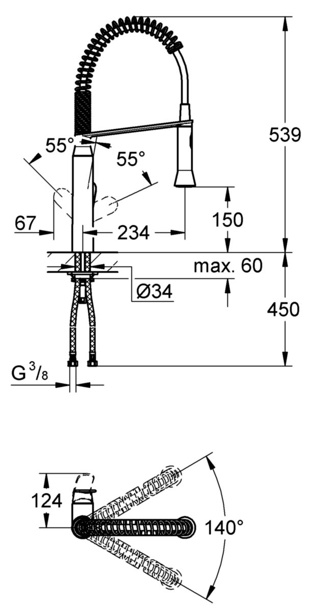 GROHE - Mitigeur évier K7 Pro médium chromé bec hauteur 547 mm réf ...