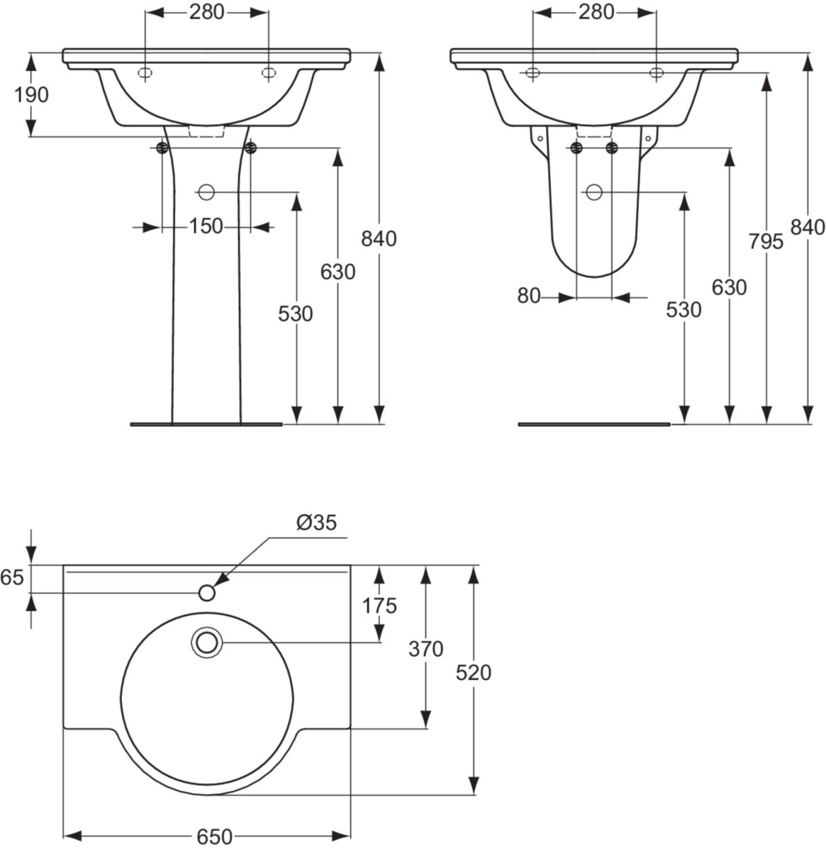 PORCHER - Lavabo-plan autoportant SAPHO 65 x 52 cm en grès, avec trop ...