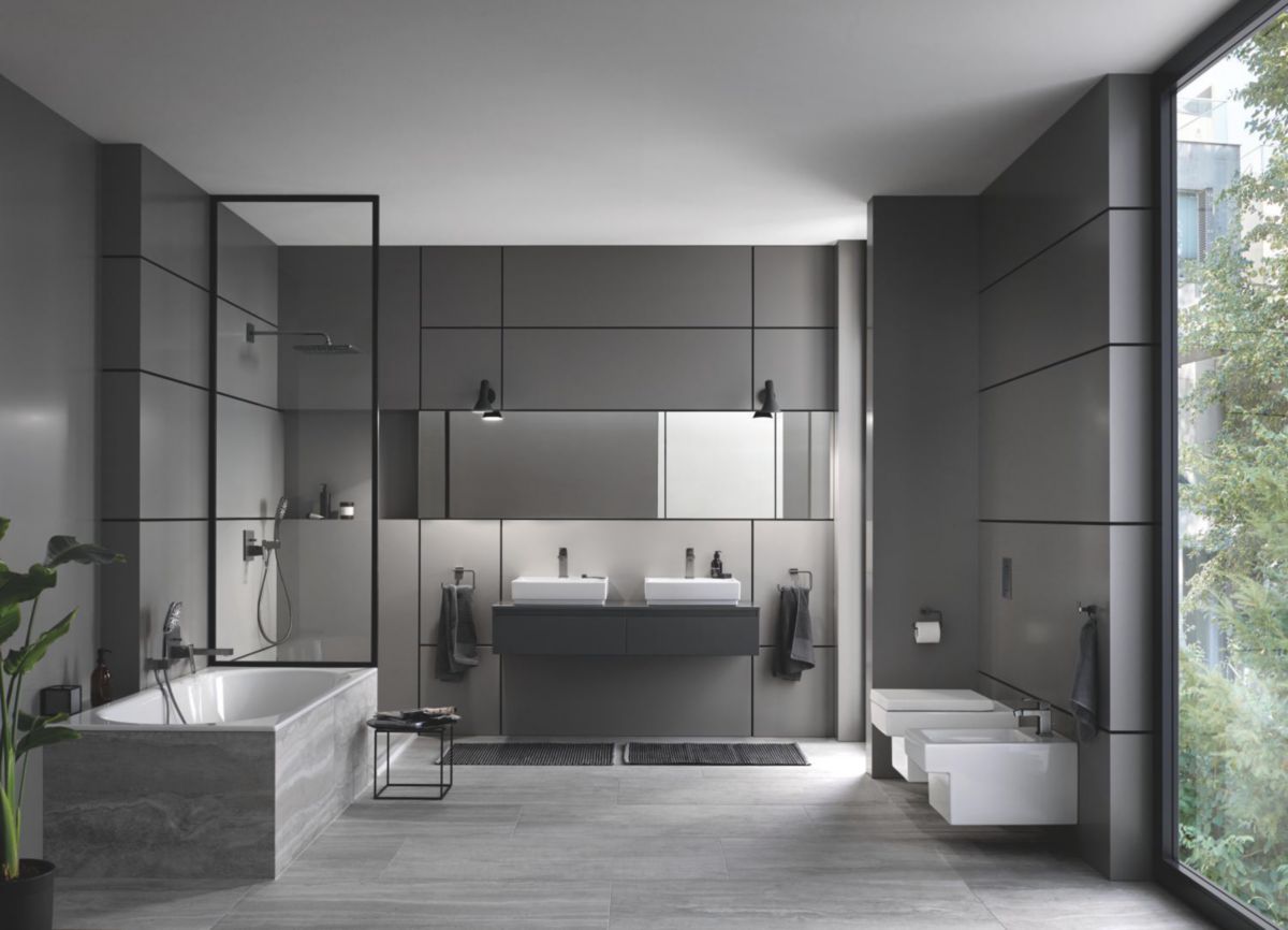 GROHE - Douchette 3 jets Rainshower SmartActive 130 Cube Hard Graphite ...