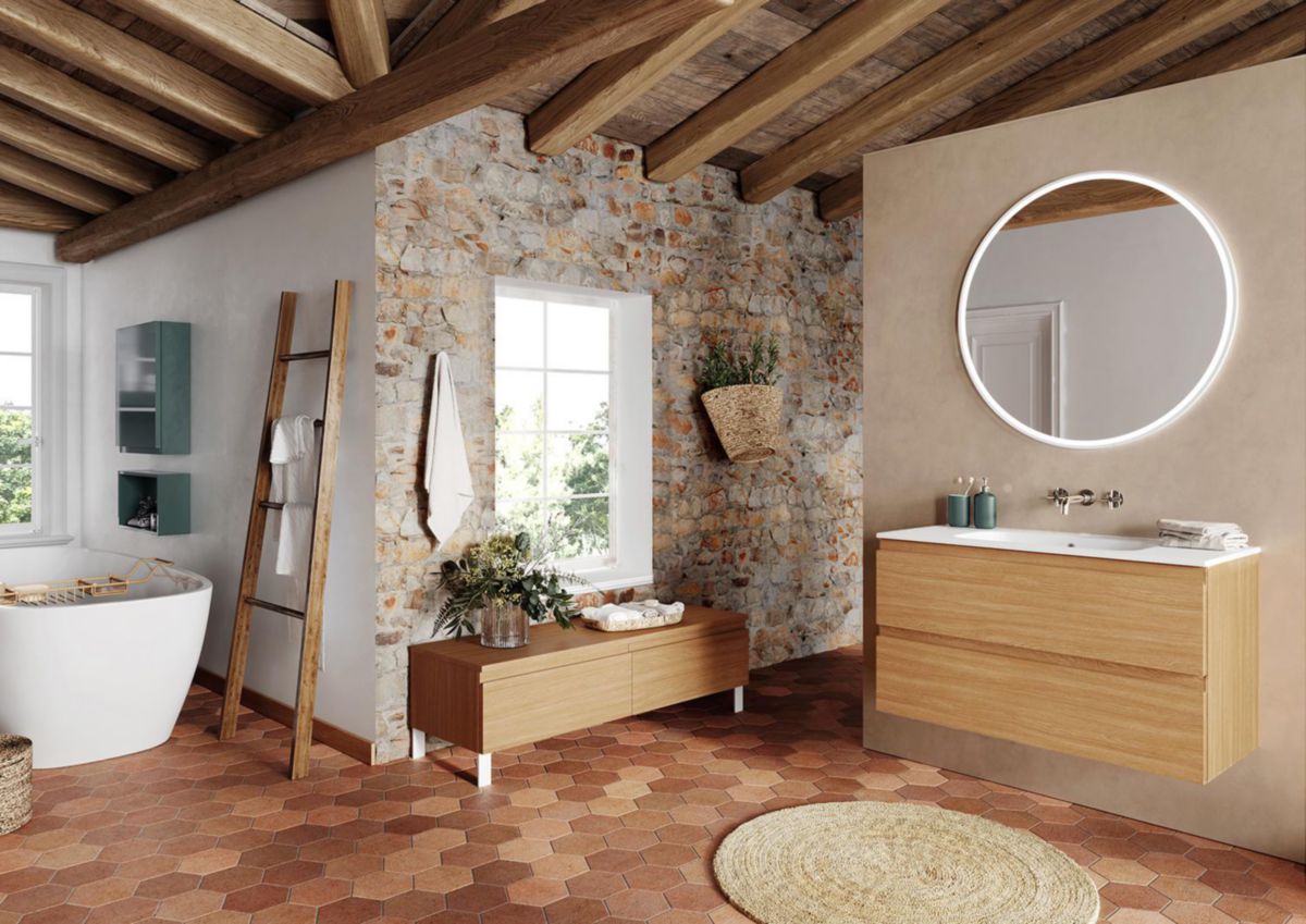 SANIJURA - Meuble sous vasque massif Halo XL 2 niveaux 2 tiroirs ...