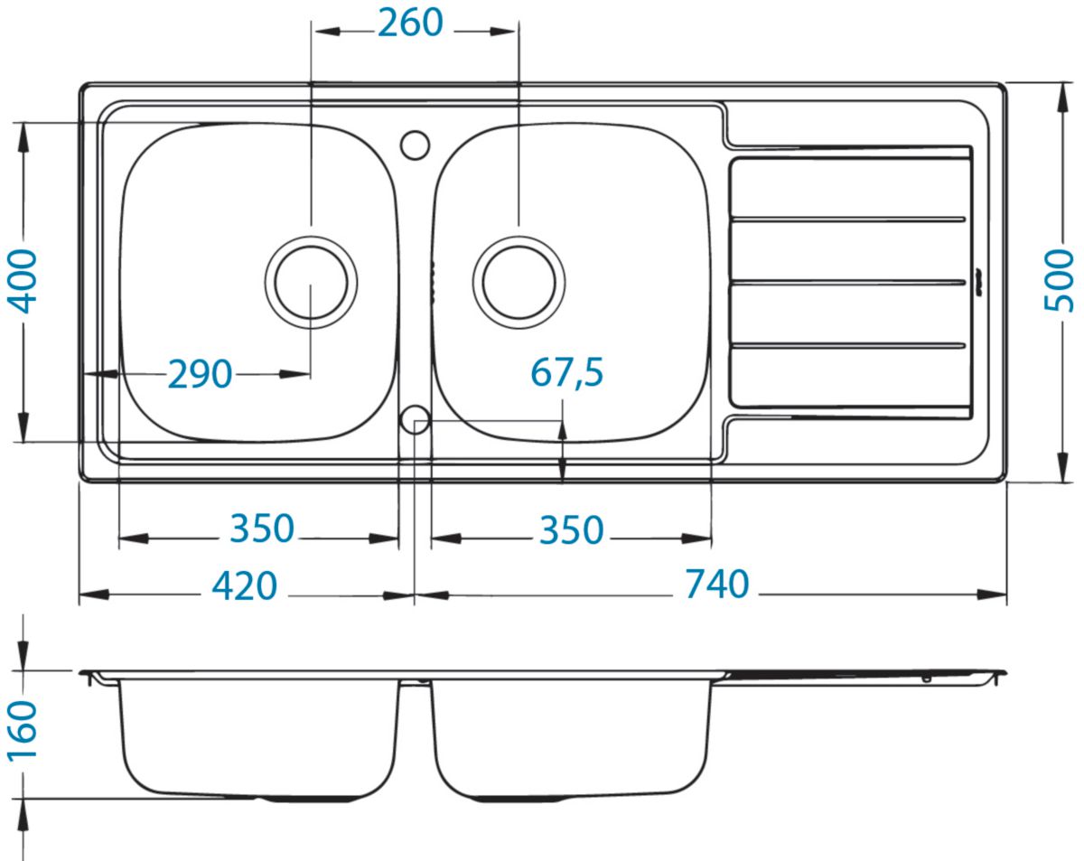 MODERNA - Evier à encastrer en inox 18/10, 2 cuves, bonde panier ...