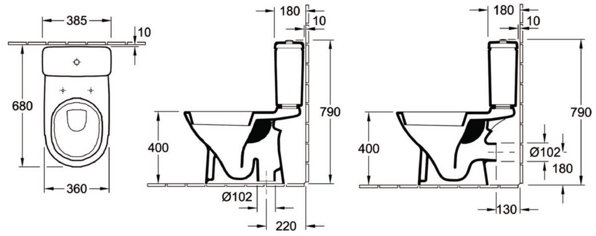 VILLEROY ET BOCH - Combi-pack WC sur pied ONOVO avec sortie horizontale, blanc Ceramicplus réf ...