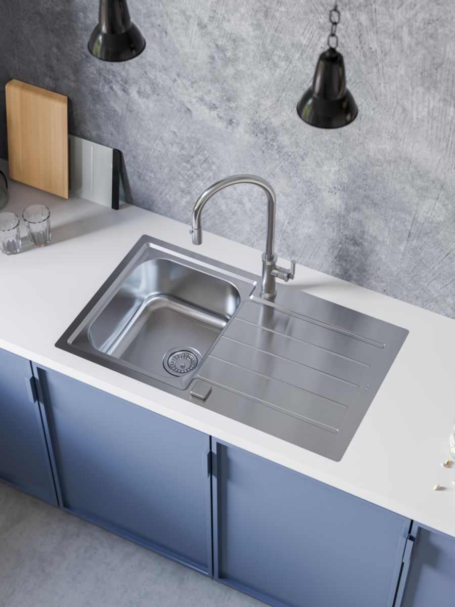 MODERNA - Evier à encastrer LINE+ 1 cuve 860 inox 18/10, Satiné | Cedeo