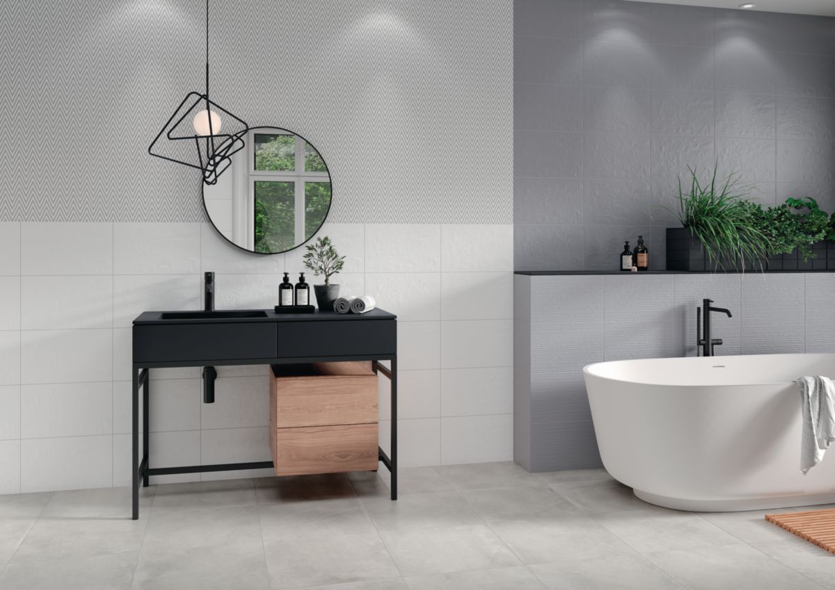 ARTE DECO - Faïence Arte Deco Limbo blanc line décor 25 x 40 cm | Cedeo