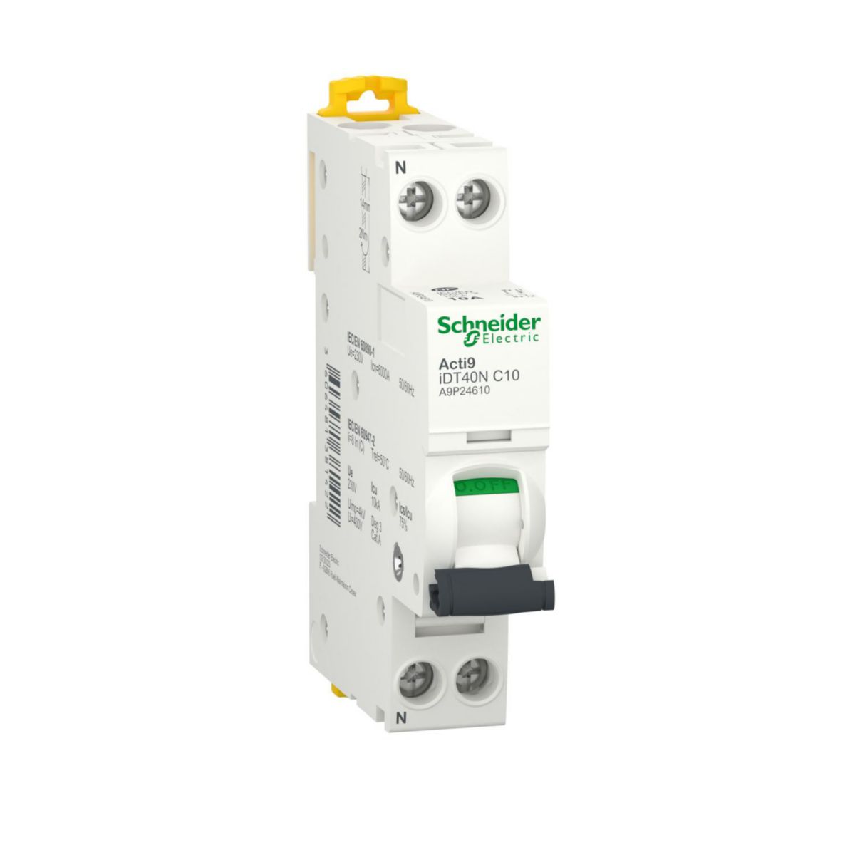 SCHNEIDER ELECTRIC - Acti9 iDT40N - disjoncteur modulaire - 1P+N C 10A 6000A/10kA 6000A Icn ...
