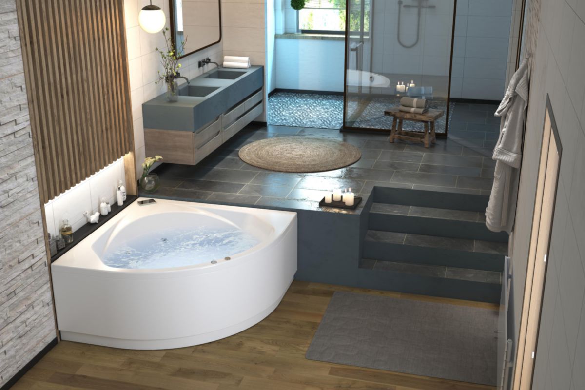 KINEDO BALNEO - Baignoire OTEA Star MIXTE Digit système de massage mixte 140x140 tête à gauche ...