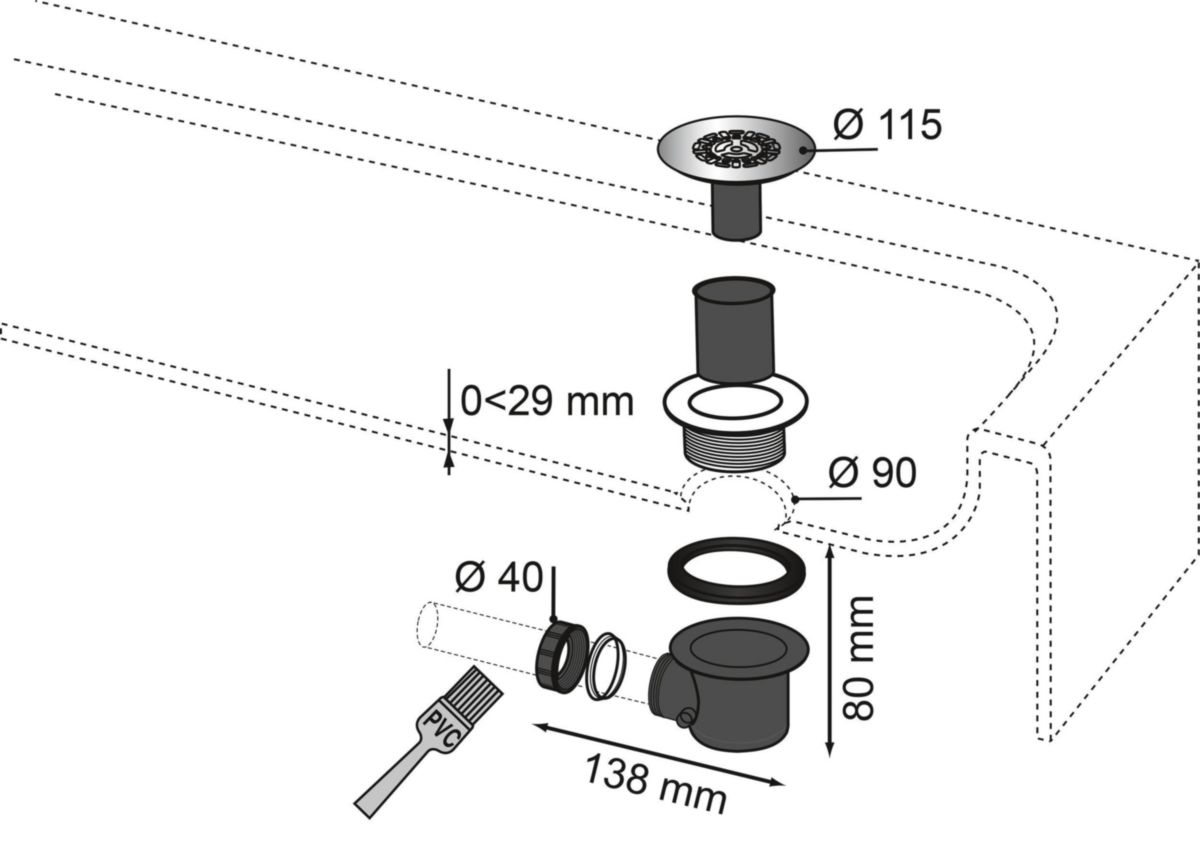 ALTECH - Bonde de douche Altech D90 horizontale grille plate inox ...