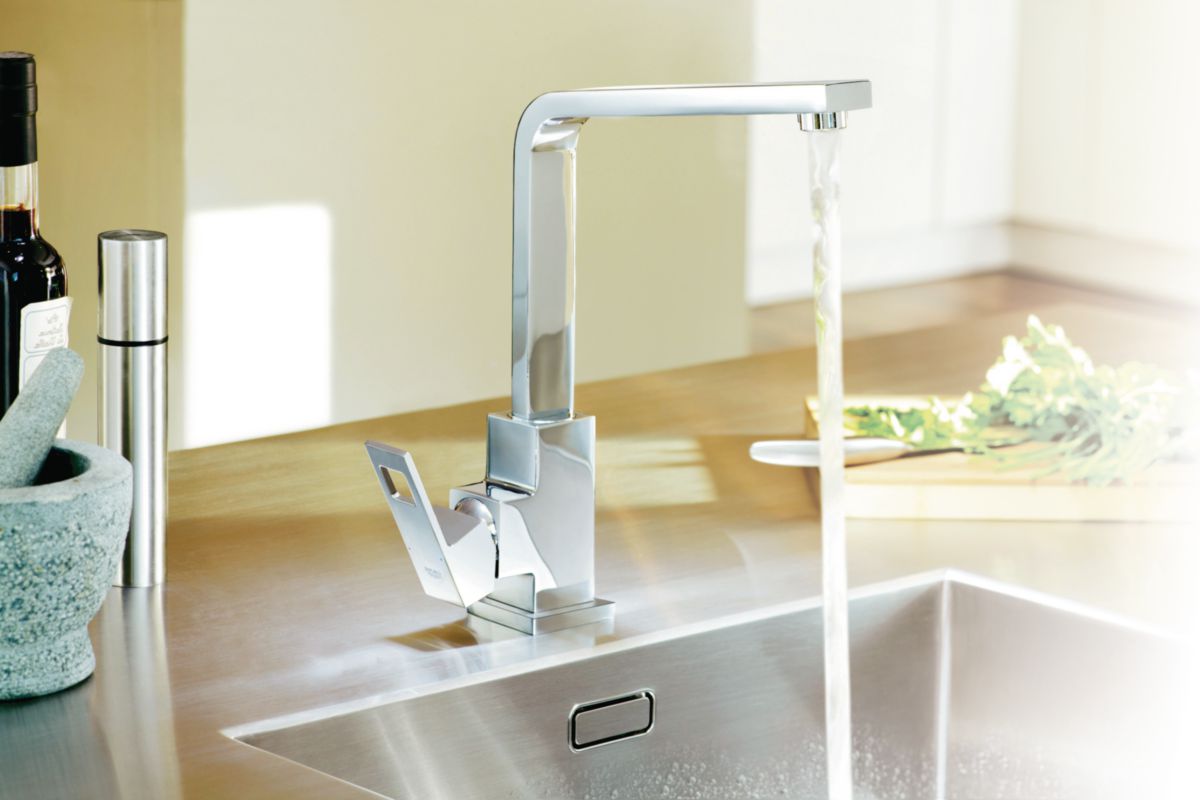 GROHE - Mitigeur évier EUROCUBE, monocommande, bec haut, monotrou sur ...
