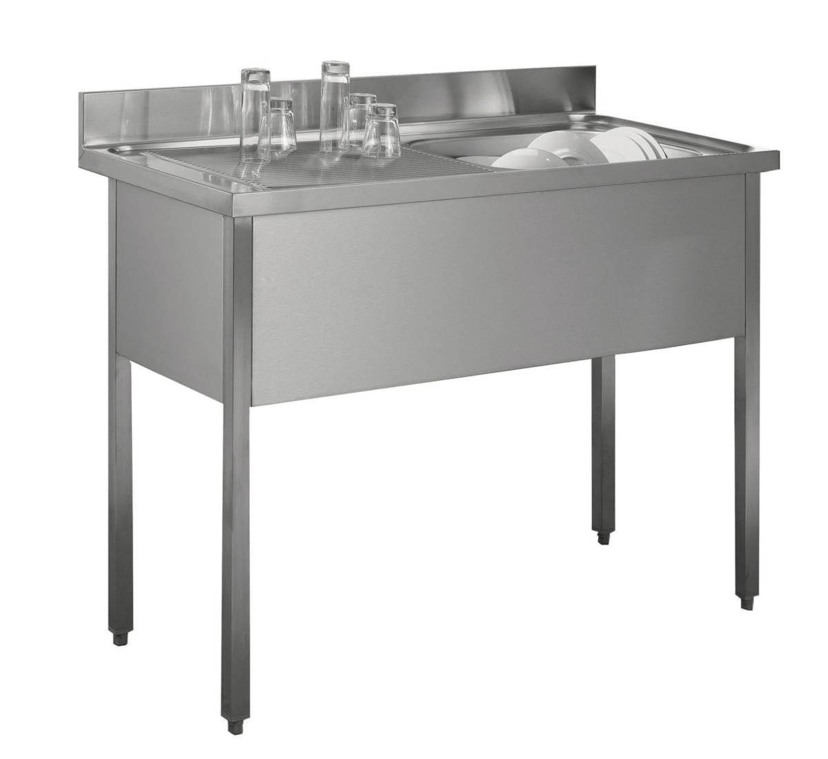 MODERNA - Plonge SGP égouttoir à gauche 1 cuve 120 x 60 inox 18/10 | Cedeo