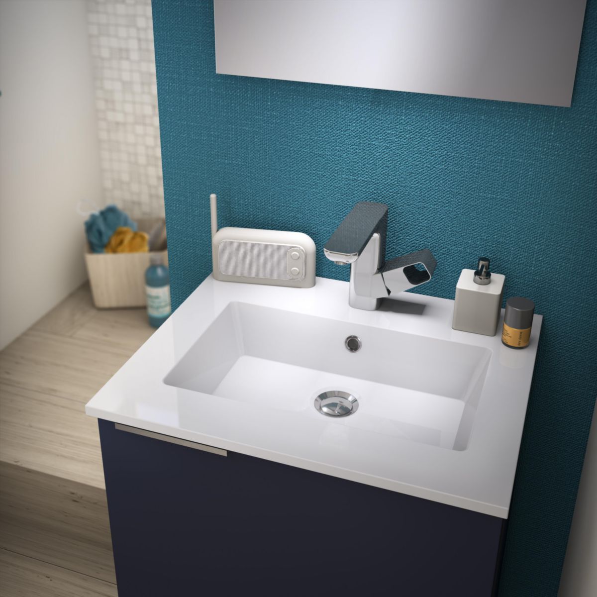 DELPHA - Plan vasque Kub moulé Profondeur 40 Largeur 50 blanc brillant ...