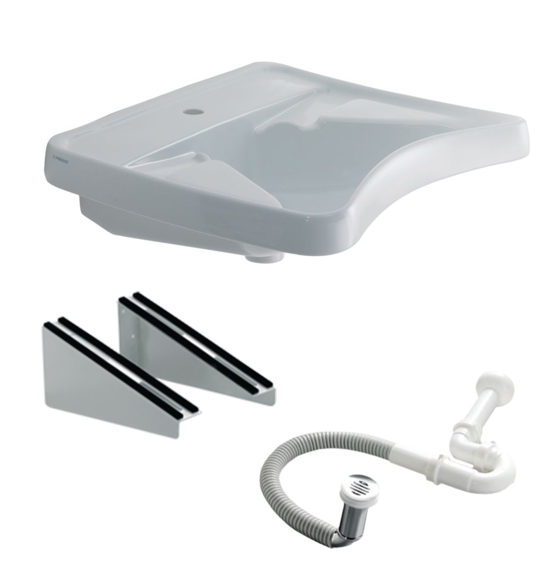 PRESTO - Lavabo ergonomique avec console fixe et bonde déportée avec ...
