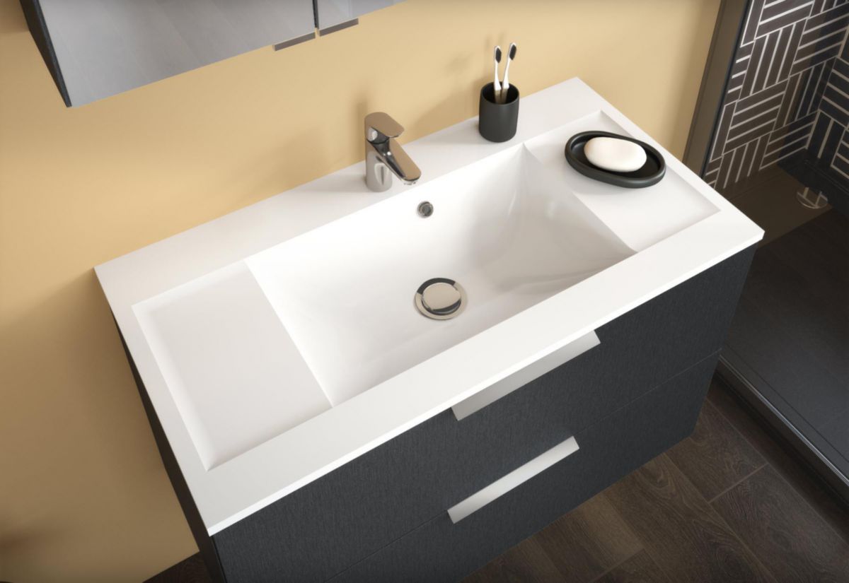 DELPHA - Plan vasque Moule avec trop plein profondeur 46 cm longueur 90 cm blanc brillant réf ...