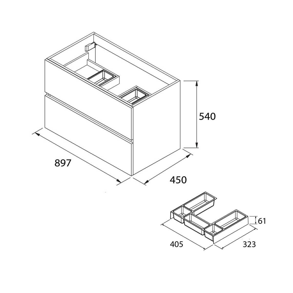SALGAR - Meuble FUSSION LINE 900 2 TIR ALSACE 897 x 540 x 450 mm réf ...