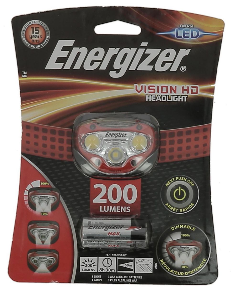 ENERGIZER - Lampe frontale led vision hd 300 lm +3AAA Energizer portée 50 m IPX4 réf. EPH4L | Cedeo