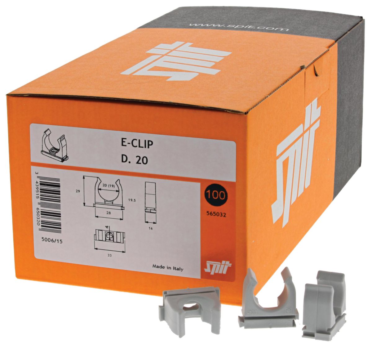 SPIT - E-CLIP D20 application tube plastique rigide boîte de 100 réf. 565032 | Cedeo