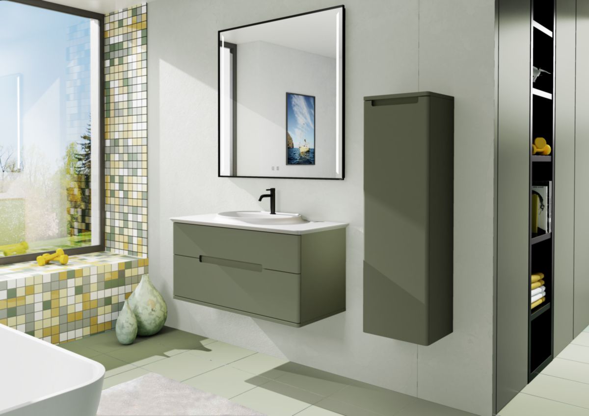 DECOTEC - Meuble vasque suspendu Résonance largeur 124 cm 2 tiroirs - plan monobloc Solid ...