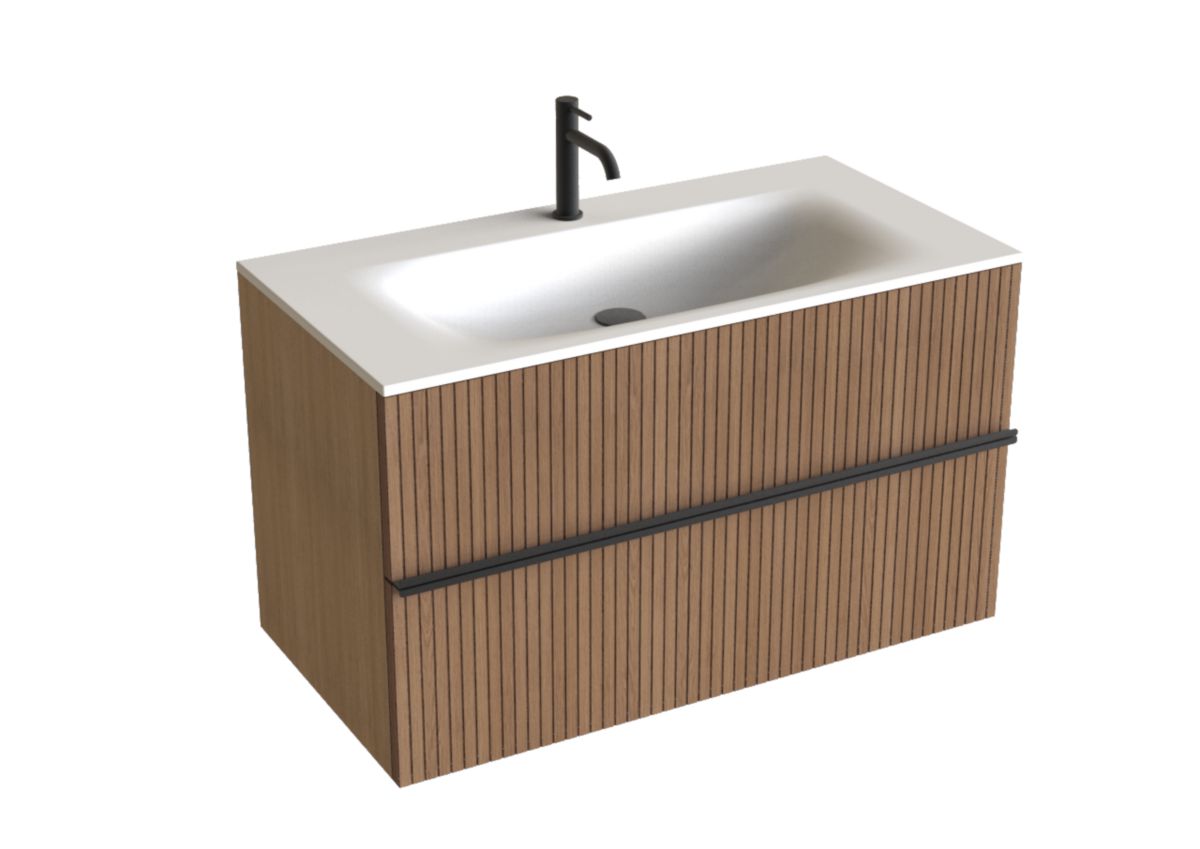 DECOTEC - Meuble vasque Woody largeur 90 cm plan vasque monobloc Solid ...